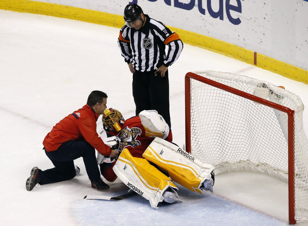 Both Florida Panthers goalies get injured, chaos ensues | wtsp.com