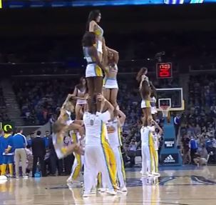 Unlucky UCLA cheerleader falls from pyramid then dropped again by ...